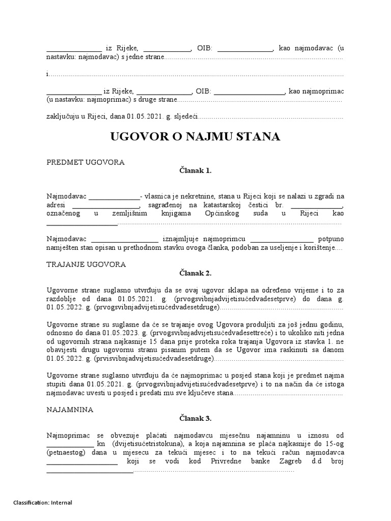 Ugovor o Najmu - Osnovni | PDF