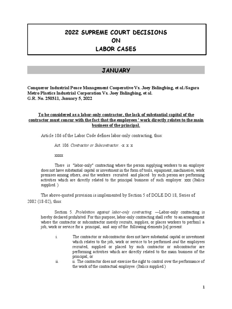 2022 Labor Jurisprudence - LLR Class | PDF | Employment | Hypertension