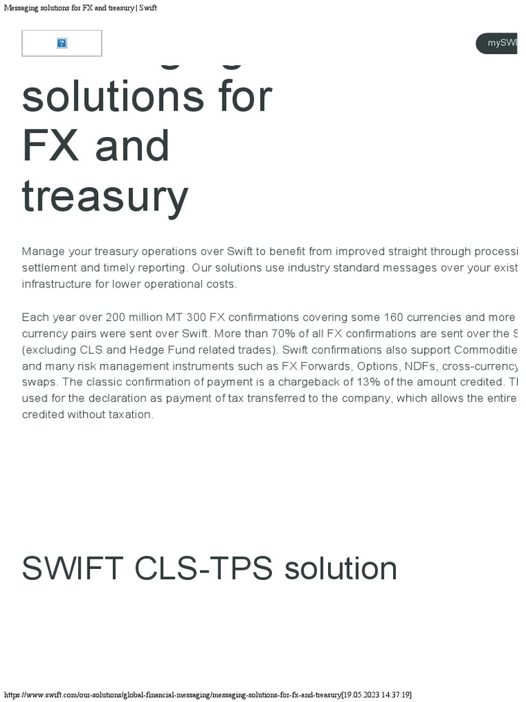 Messaging Solutions For FX and Treasury Swift | PDF