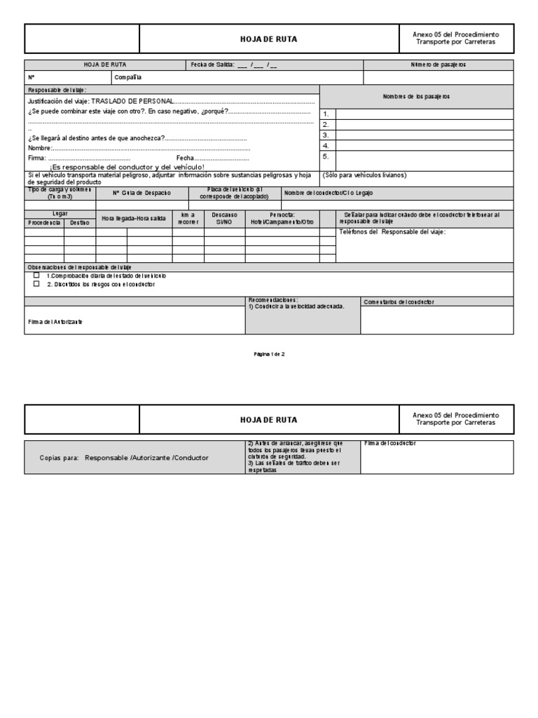 Modelo Hoja de Ruta | PDF | Transporte | Transporte de tierra