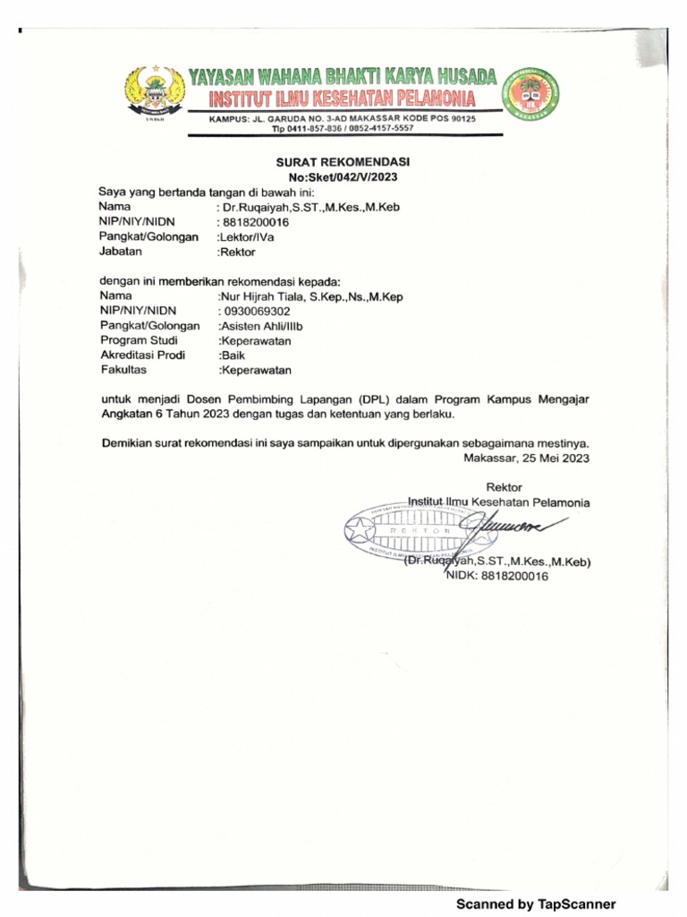 Surat Rekomendasi Rektor | PDF