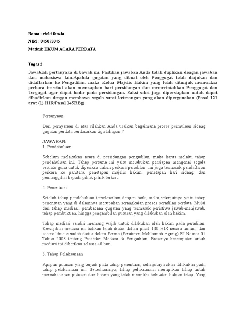 Tugas 2 Hukum Acara Perdata Vicki Fanzia | PDF