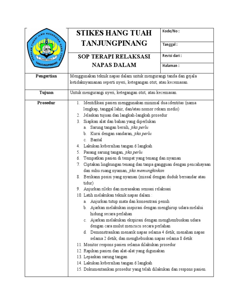 SOP Terapi Relaksasi Napas Dalam | PDF