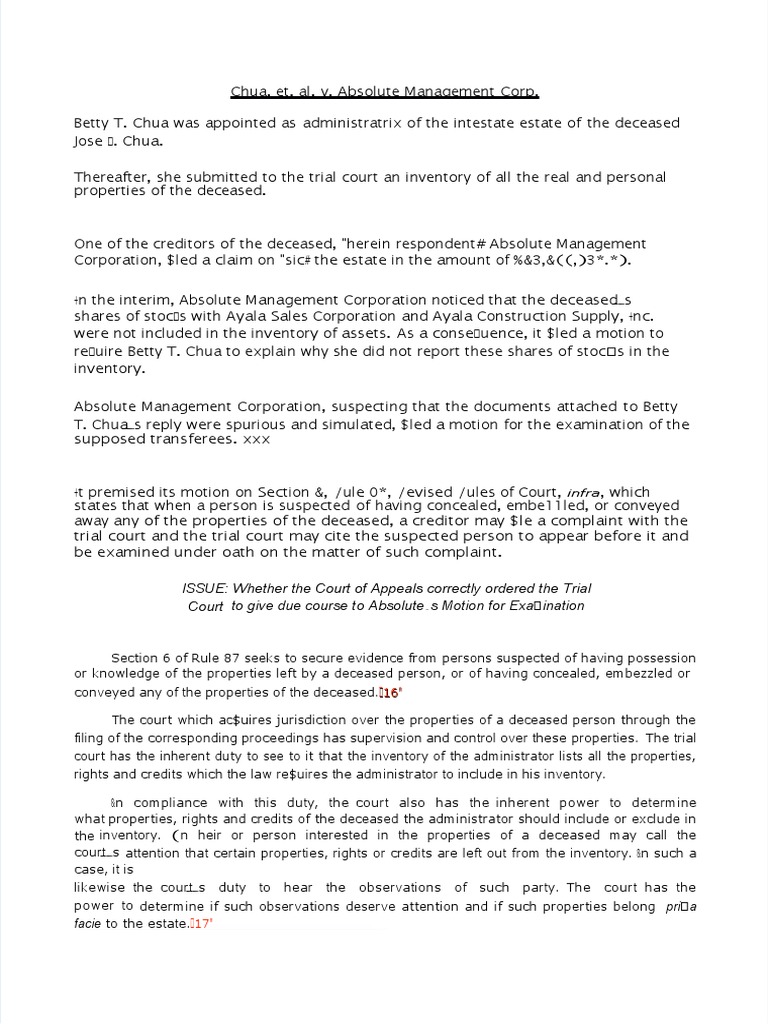 PDF Chua Vs Absolute Management Corp DD | PDF | Property | Civil Law ...