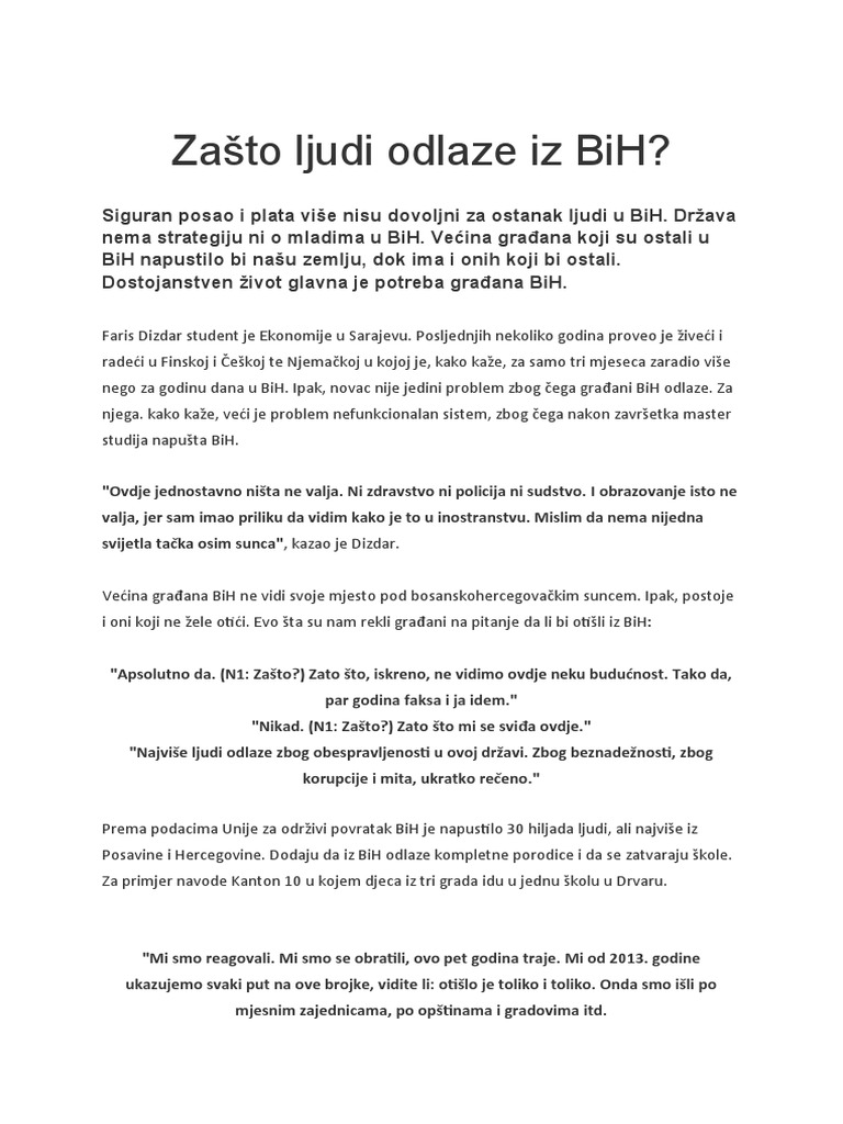 Zašto Mladi Odlaze Iz Bih Pdf