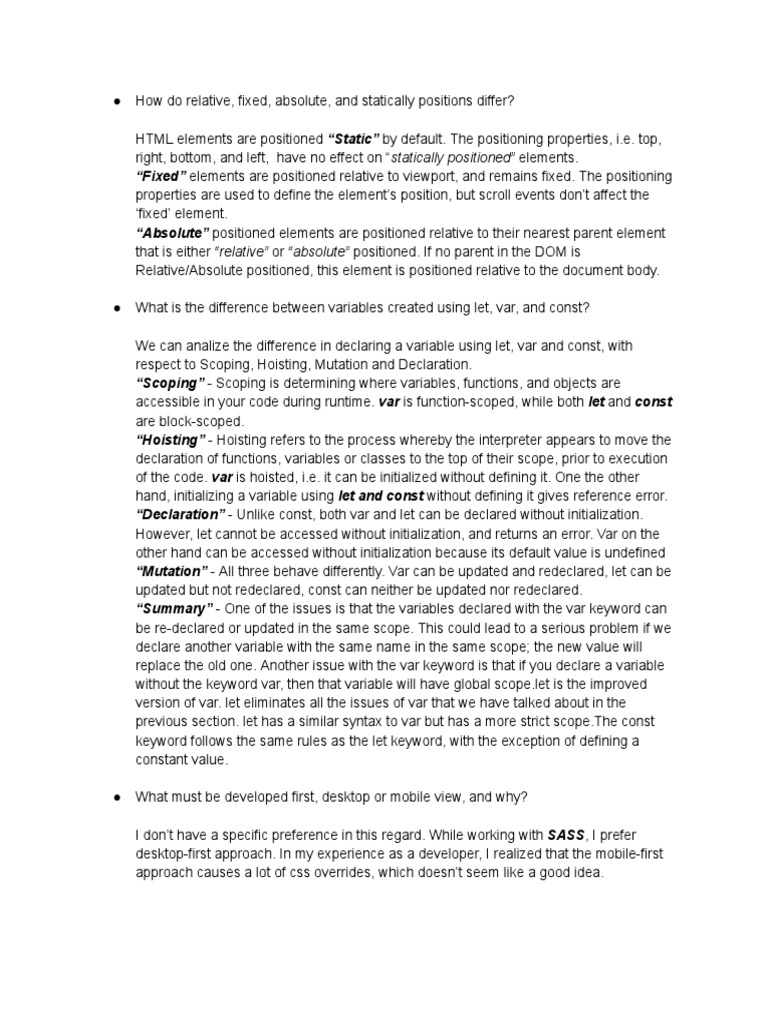 Frontend Questions Pdf Scope Computer Science Variable Computer Science
