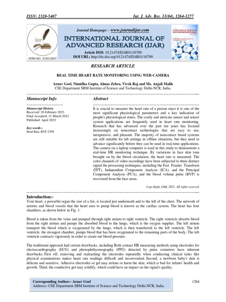 Real Time Heart Rate Monitoring Using Web-Camera | PDF