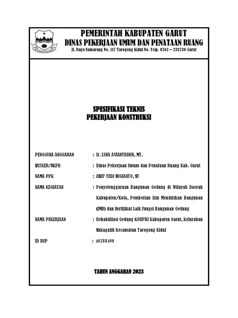 Spesifikasi Teknis Pekerjaan Konstruksi REHABILITASI GEDUNG KORPRI 2023 ... Spesifikasi Teknis Pekerjaan Konstruksi REHABILITASI GEDUNG KORPRI 2023 ...