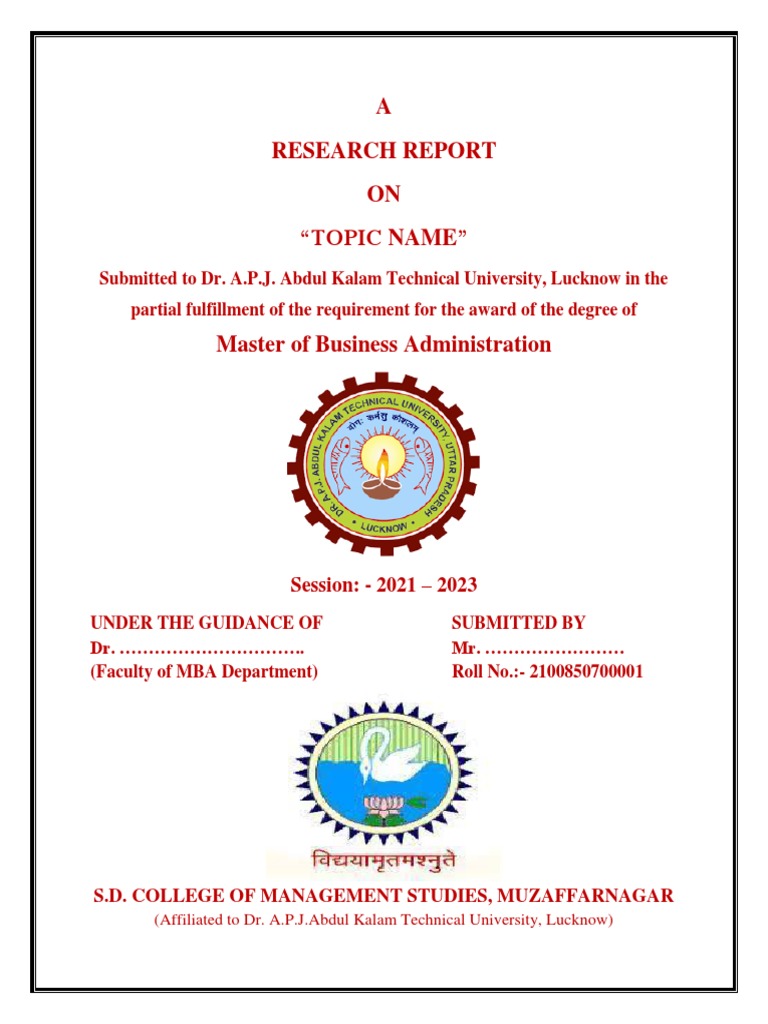 (RPR) Front Page of ST Project03 | PDF | Master Of Business Administration