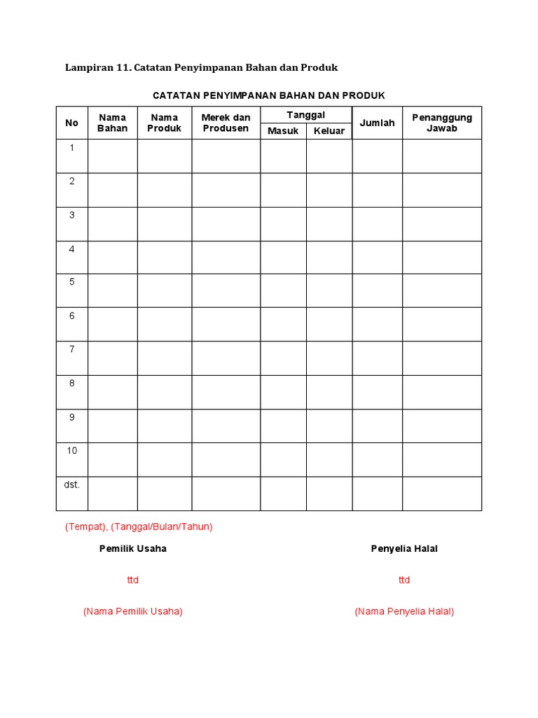 Lampiran 11 Catatan Penyimpanan Bahan Dan Produk | PDF