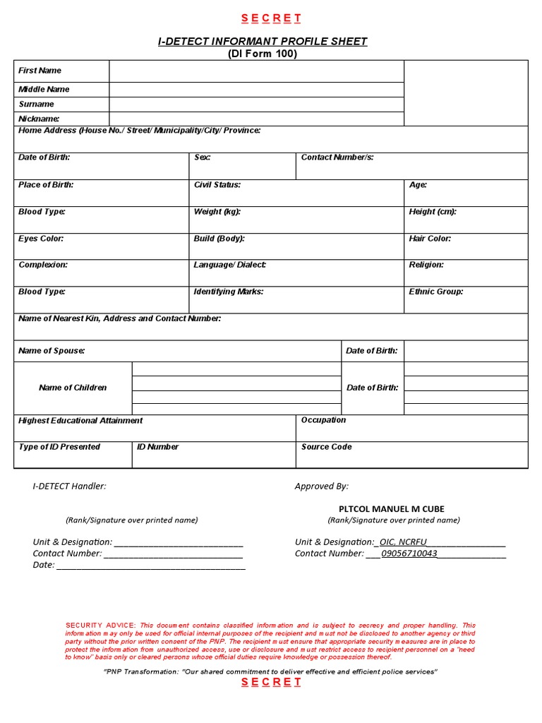 Blank Di Form 100 | PDF | Classified Information | Government