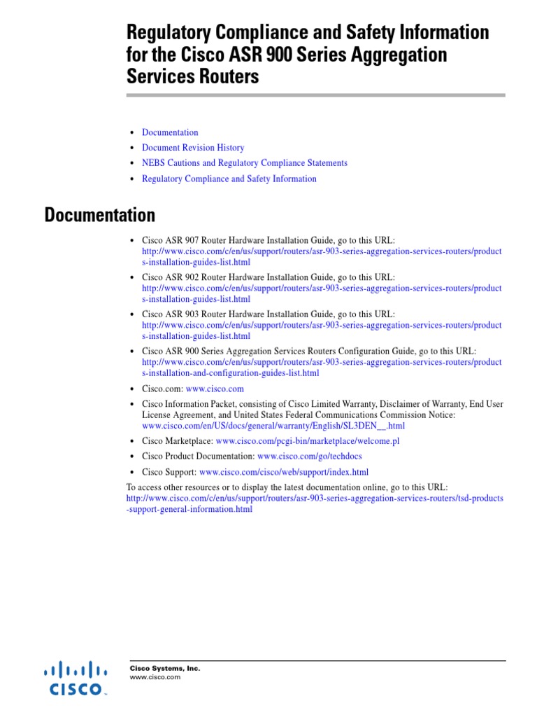 CISCO_ASR 900_Regulatory Compliance and Safety Information | PDF