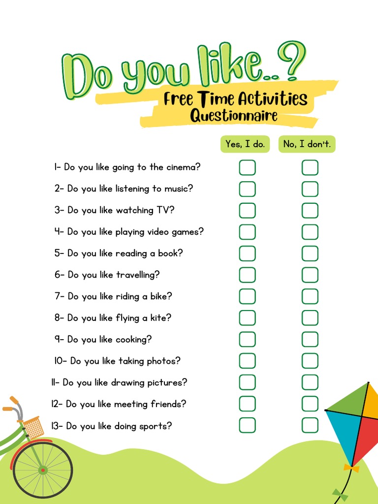 Do You Like Free Time Activites & Leisure Activites Questionnaire | PDF
