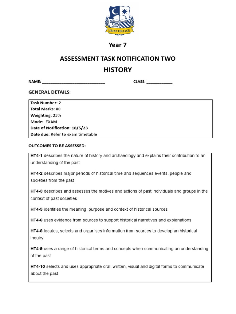 Year 7 Half Yearly History Exam | PDF