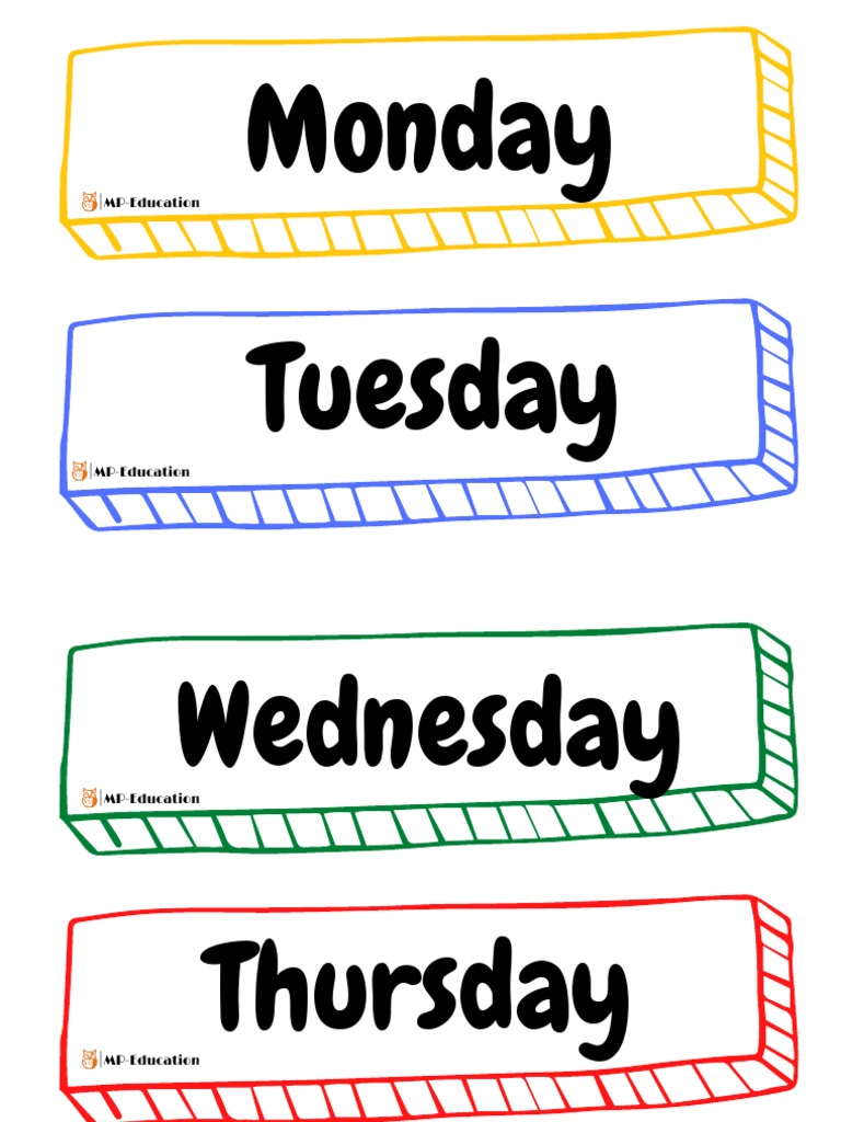 Days of The Week - Flashcards | PDF