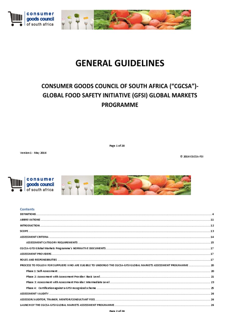 CGCSA GFSI GMP General Guidelines | Download Free PDF | Food Safety ...