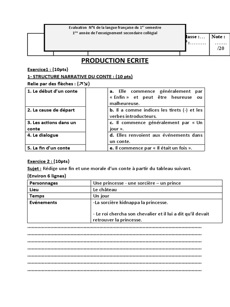 Evaluation Production Écrite | PDF
