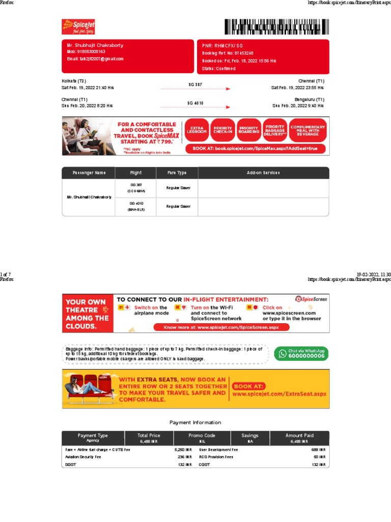 SpiceJet Ticket | PDF | Aviation | Transport