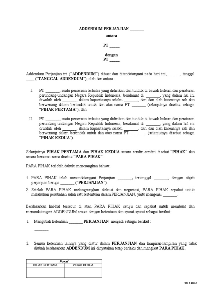 Draft - Addendum Perjanjian | PDF | Pengelolaan Keuangan & Uang
