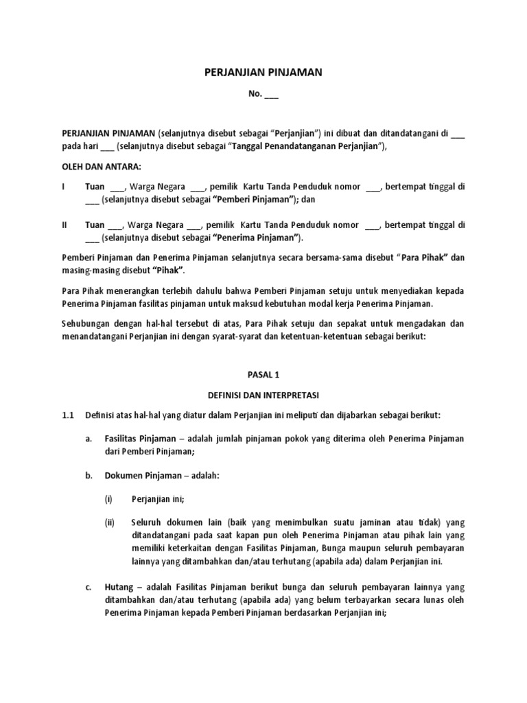 Draft - Perjanjian Pinjaman | PDF