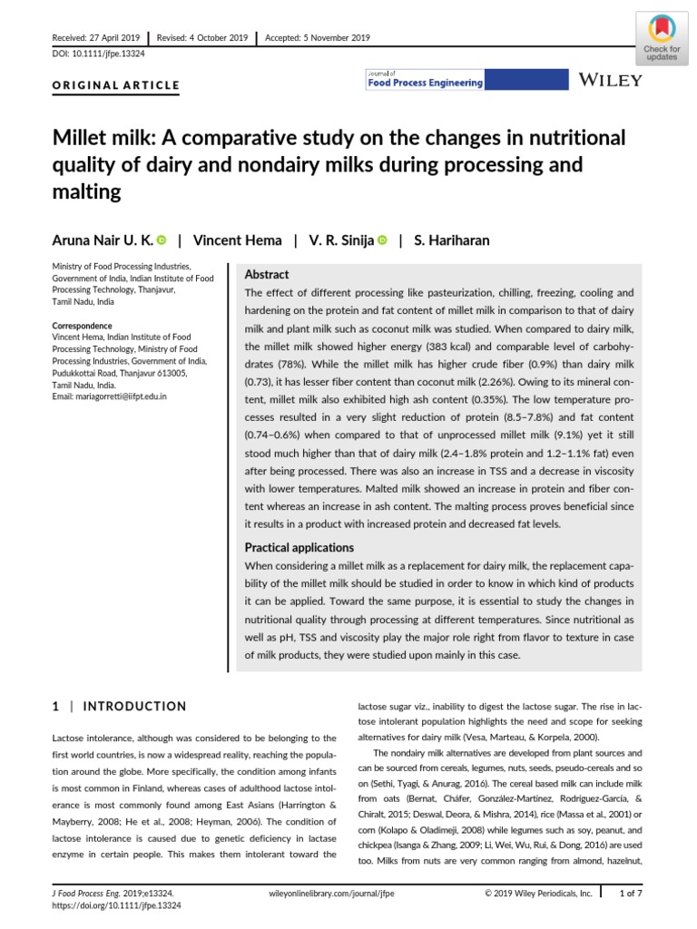 Millet Milk | PDF | Milk | Dairy Cattle