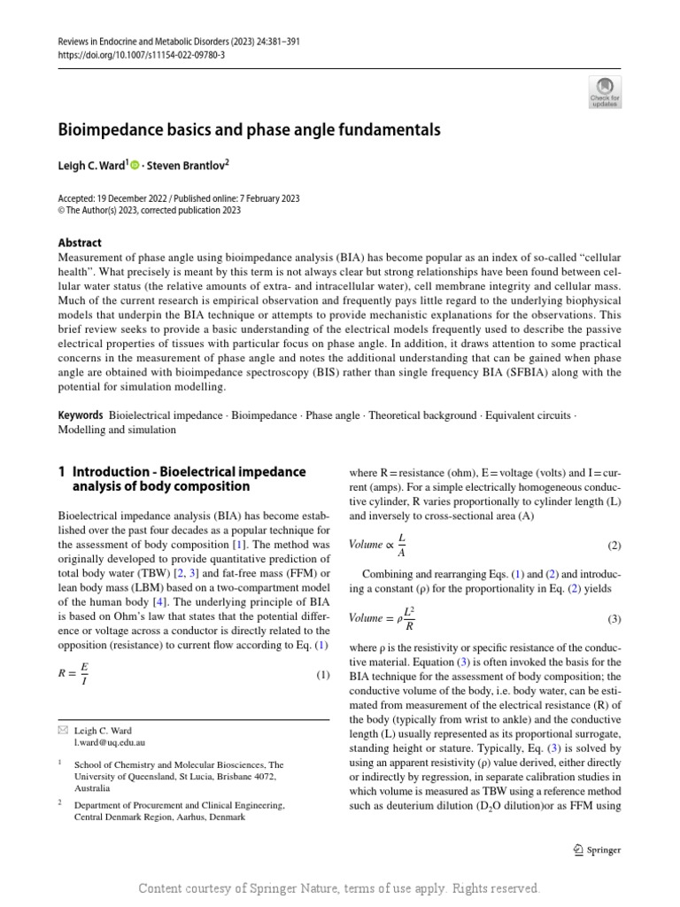 Bioimpedance and Phase Angle Overview | PDF | Electrical Resistivity ...