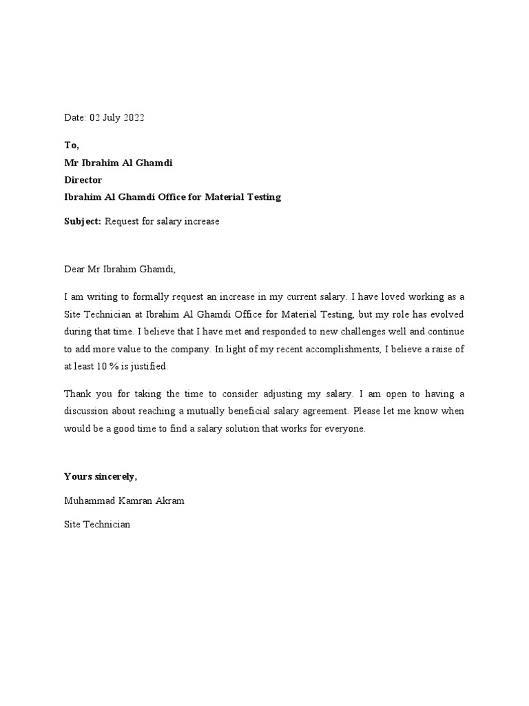 Salary Increase Request from Technician | PDF