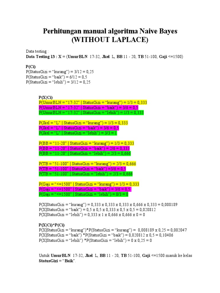 Perhitungan Manual Algoritma Naive Bayes | PDF
