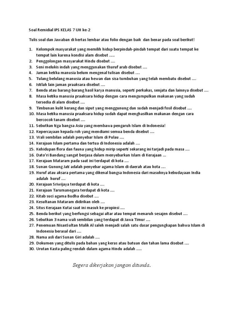 Soal Remidial IPS KELAS 7 UH Ke-2 | PDF