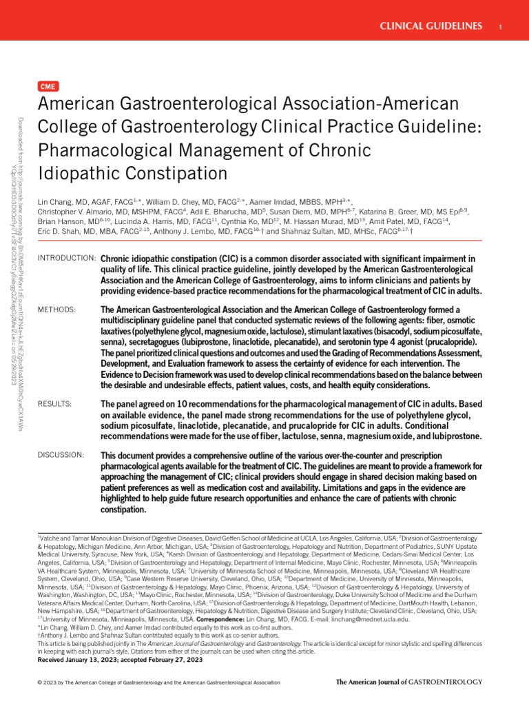ACG Guidelines for Chronic Constipation | PDF