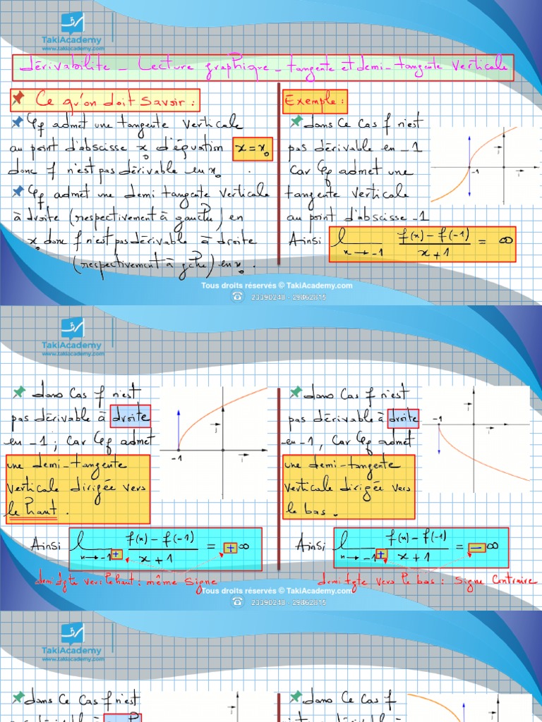 4 Derivabilite Lecture Graphique Tangente Et Demi Tangente Verticale | PDF