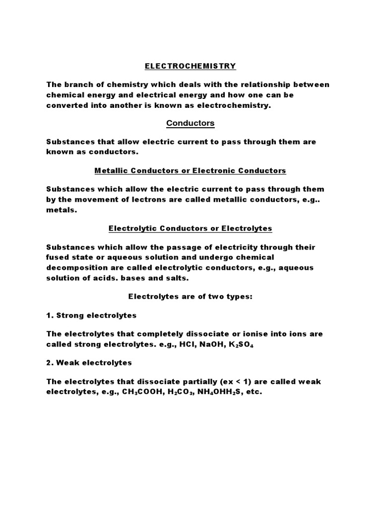 Electrochemistry Notes 1 | PDF | Electrochemistry | Electrolyte