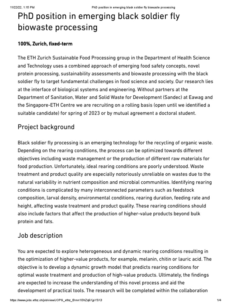 PhD in Black Soldier Fly Biowaste Processing | PDF | Doctor Of ...