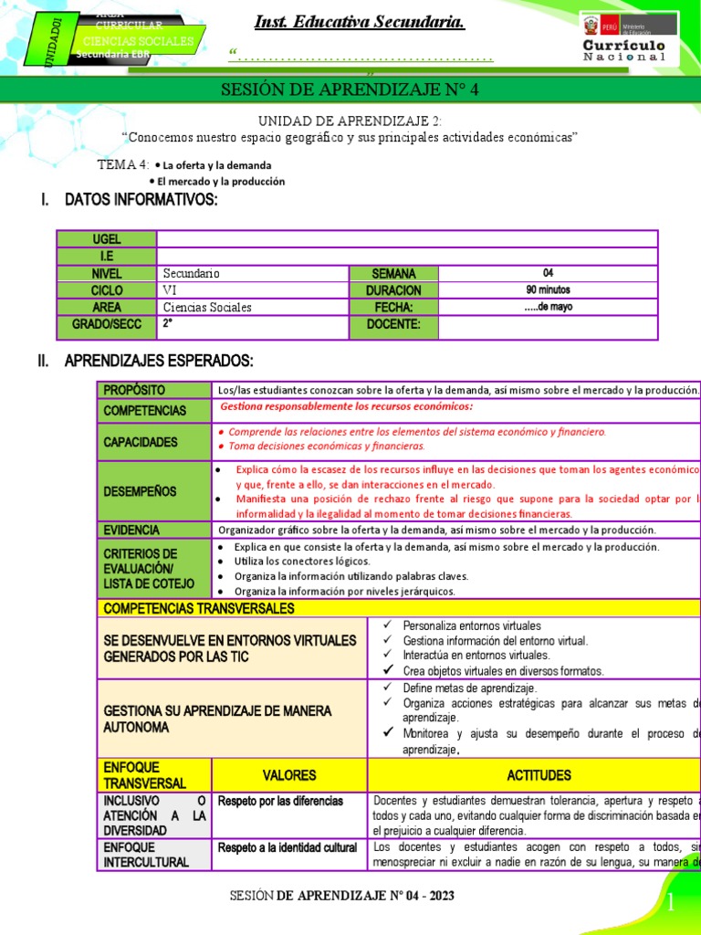 2º CC.SS-SES. 4 -UNI 2- SEM 04 -2023 | PDF | Oferta (economía) | Bienes