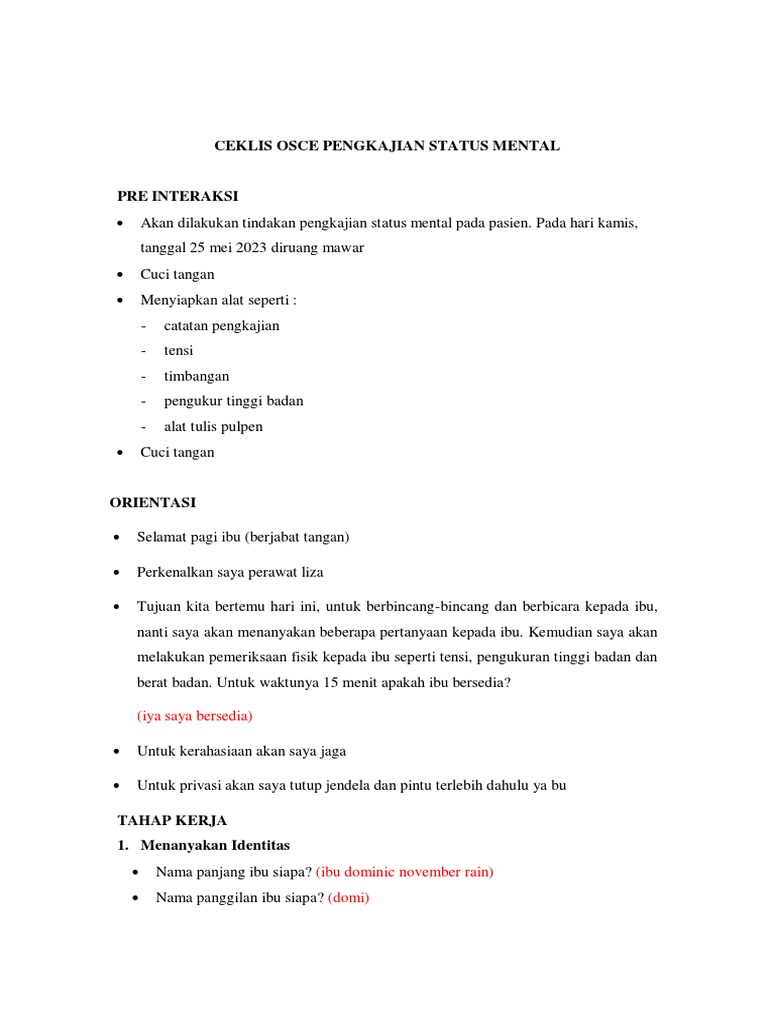 Osce Pengkajian Status Mental | PDF