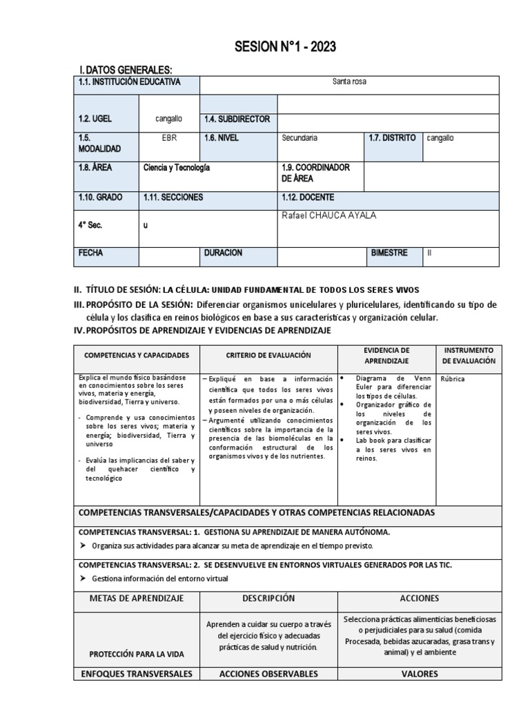 SESION 1° Semana 2 Explica EDA 2 CYT 2023 | PDF | Biología Celular) | Eucariotas