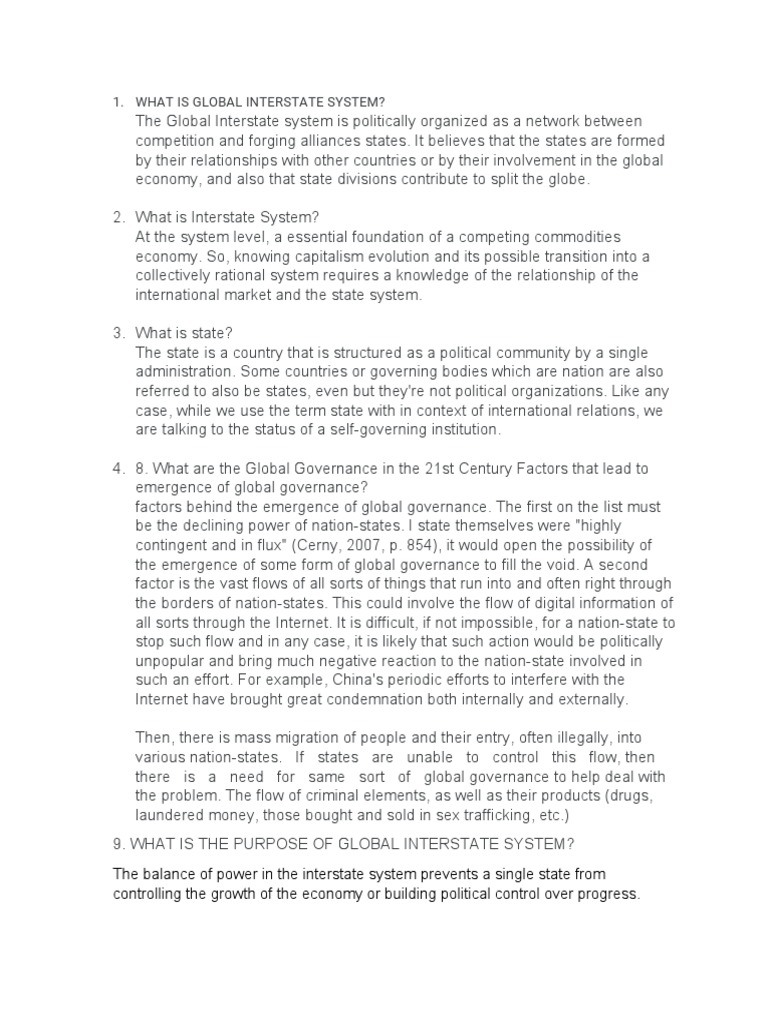 What Is Global Interstate System | PDF | Economies | Global Governance What Is Global Interstate System | PDF | Economies | Global Governance