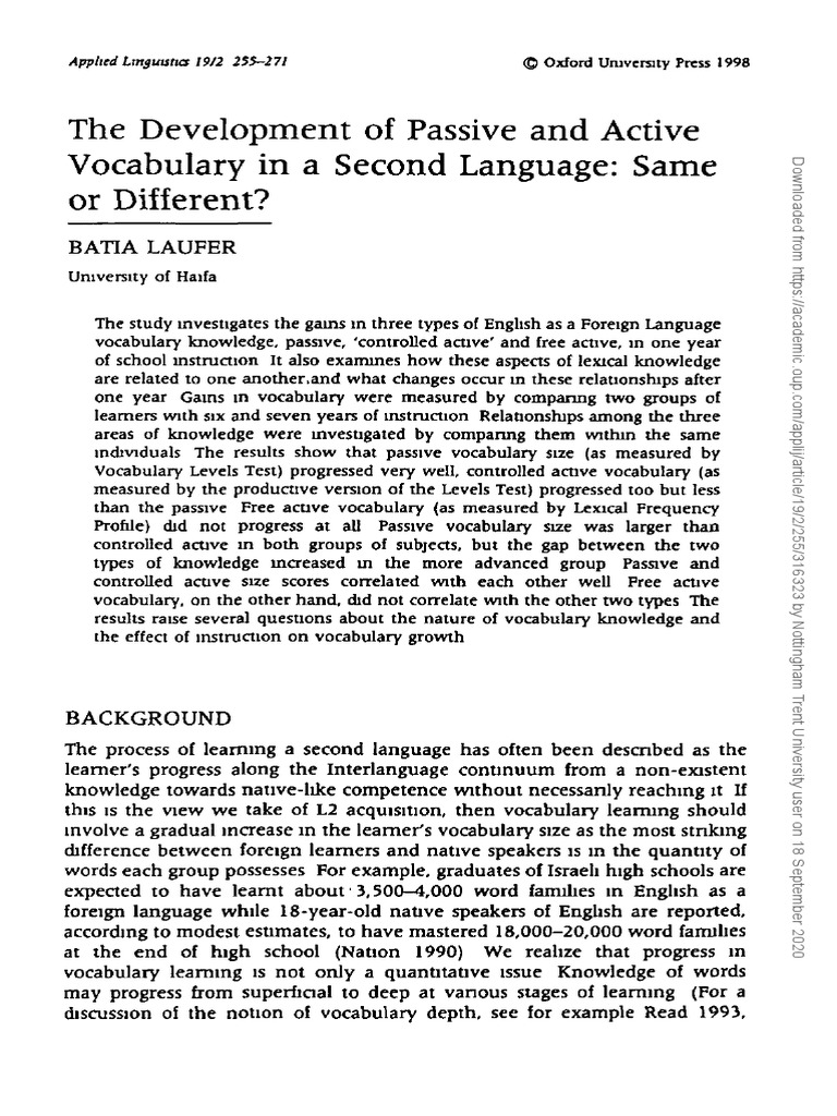 Laufer 1998 | PDF | Vocabulary | Second Language