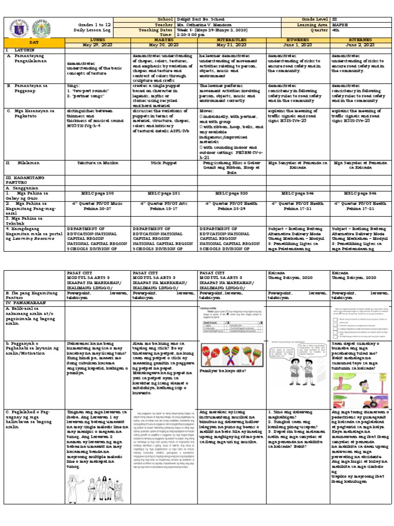 DLL Mapeh Q4 Week 5 | PDF | Learning | Performing Arts
