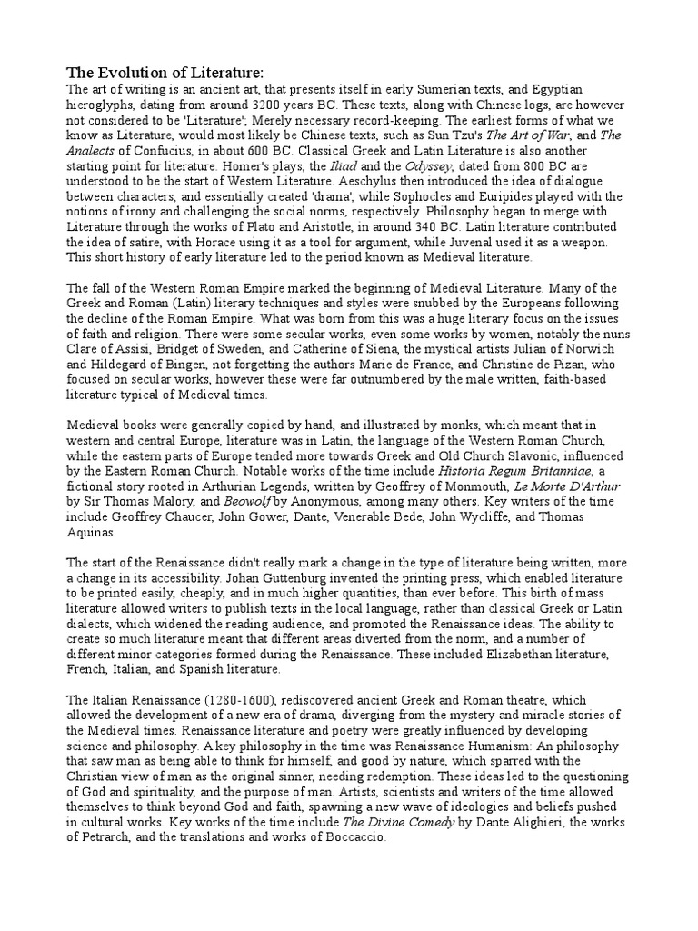 The Evolution of Literature | PDF | Romanticism | English Literature