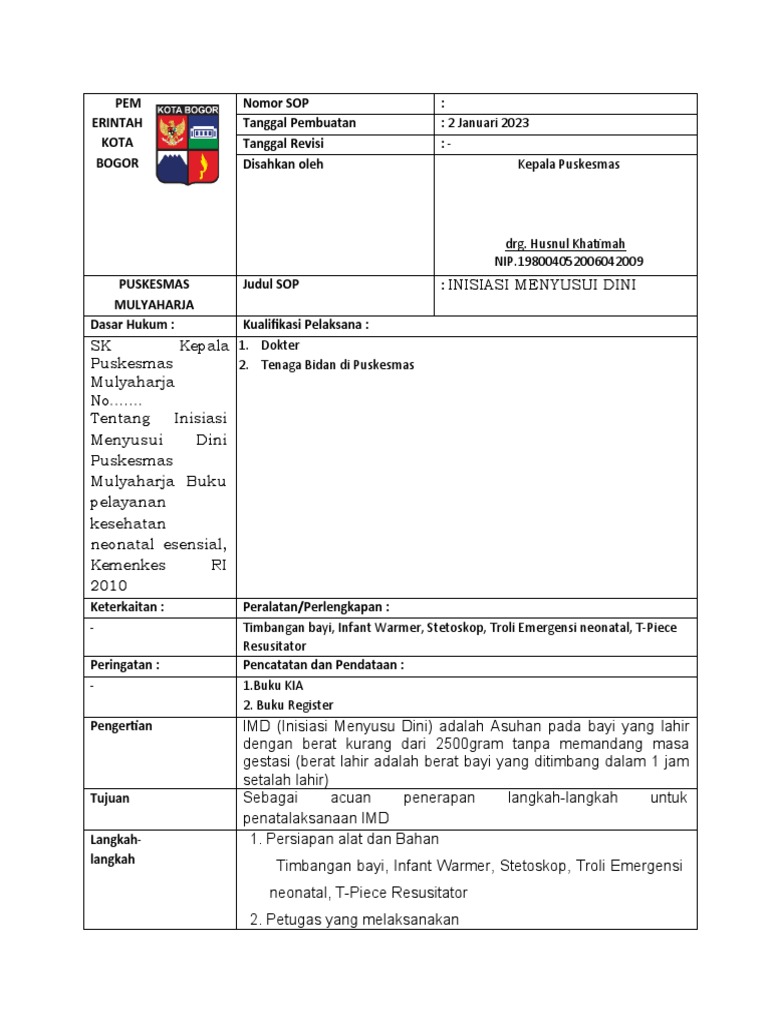 SOP Inisiasi Menyusui Dini di Puskesmas | PDF