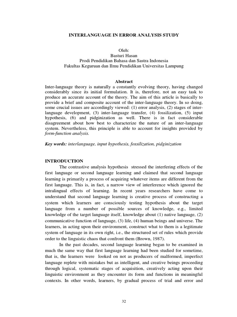Interlanguage in Error Analysis Study 2ddacb16 | PDF