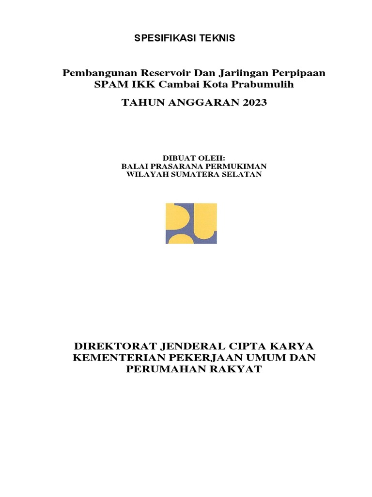 Spesifikasi Teknis Pembangunan Reservoir Dan Jariingan Perpipaan Spam | PDF
