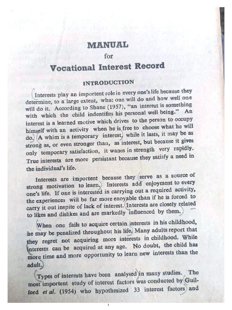 Vocational Interest Record Manual | PDF