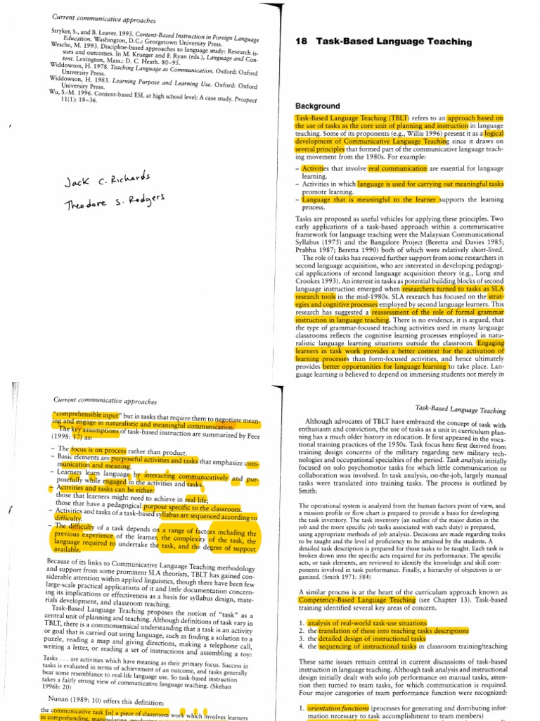 Reading1 Richards - Rodgers Task Based - Language - Teaching Highlighted | PDF | Second Language ...