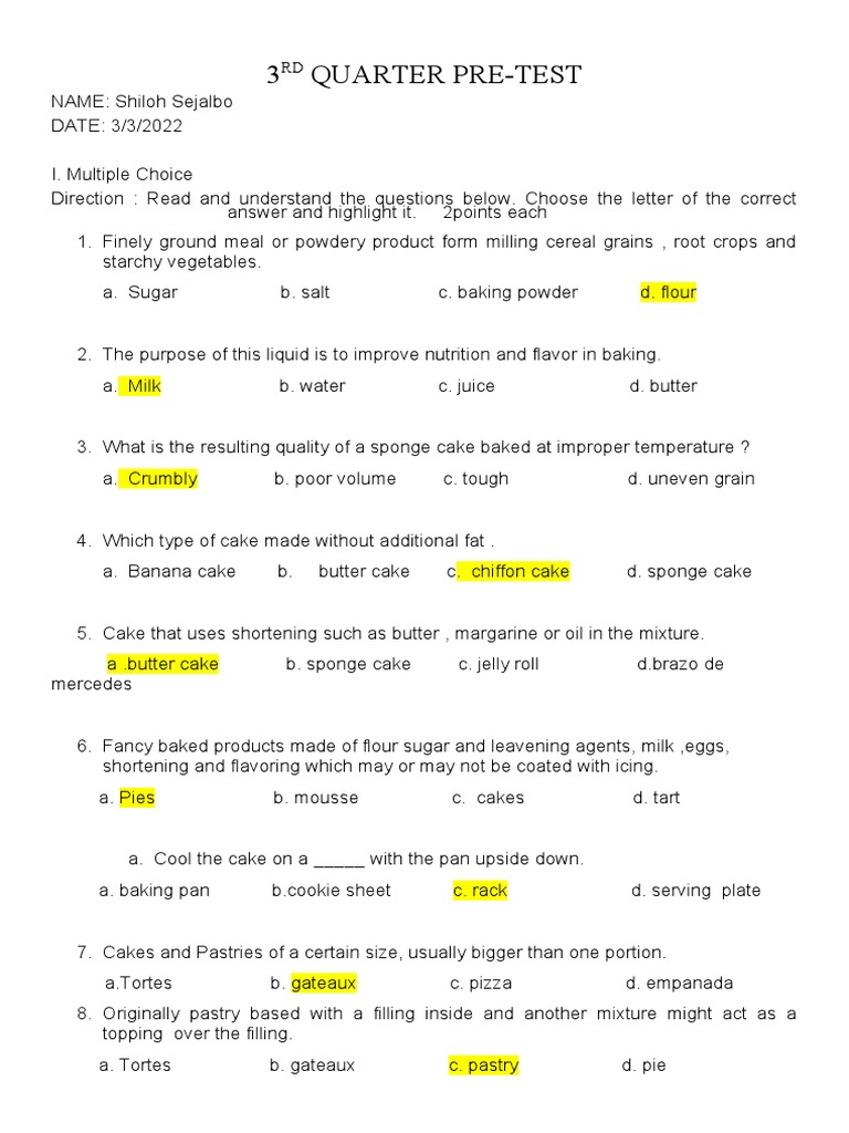 3RD Quarter Pre | PDF | Cakes | Icing (Food)