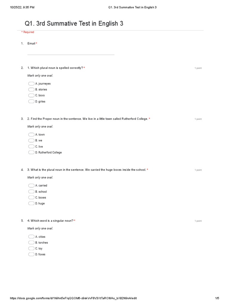 3rd Summative English Test for Grade 3 | PDF | Plural | Grammatical Number