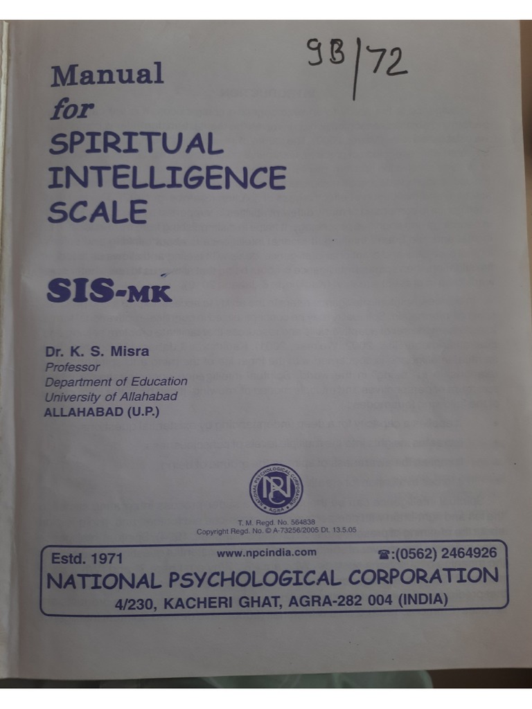 Spiritual Intelligence Scale Manual (1) | PDF