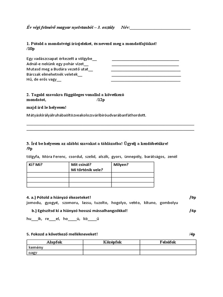 Nyelvtan 3. Oszt Év Végi | PDF