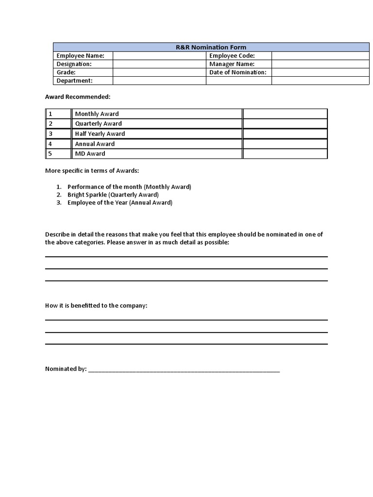 R&R Nomination Form Template | PDF
